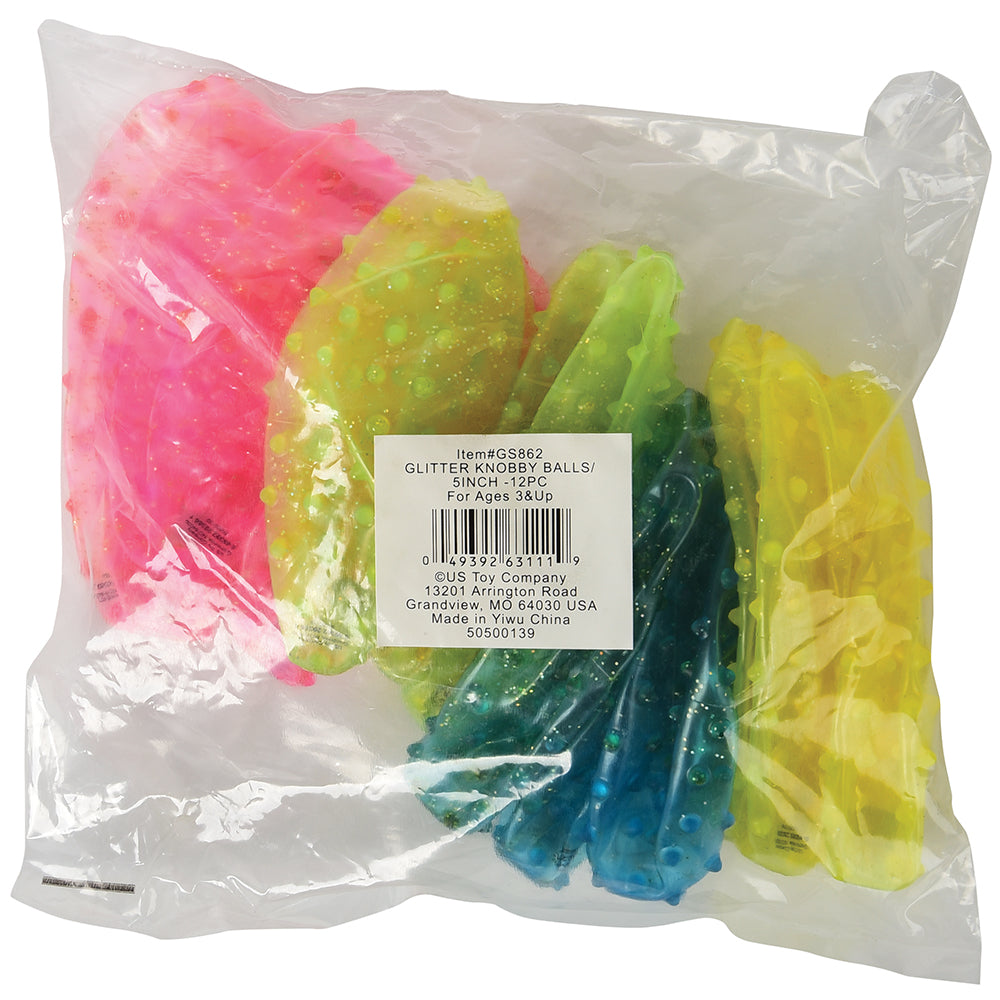 Glitter Knobby Balls Toy 5 Inch (1 Dozen) - Price: $4.86